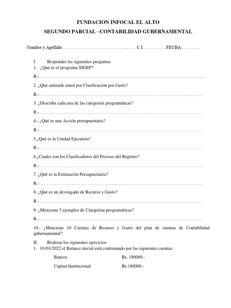 Segundo Parcial- Contabilidad Gubernamental | PDF | Economias