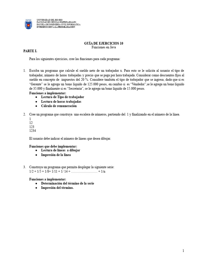 Guia_de_Ejercicios_10_JAVA_Funciones.docx | PDF | División (Matemáticas) | Java (lenguaje de ...