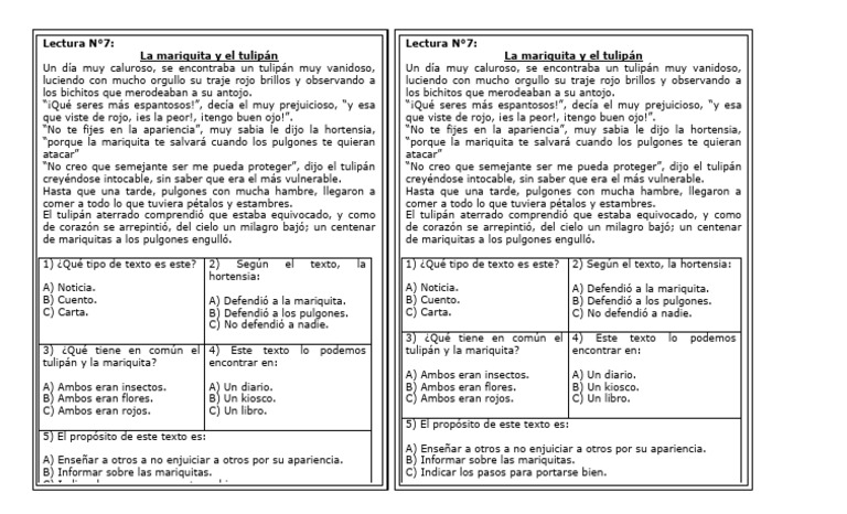 Cuento: La mariquita y el tulipán | PDF | Insectos