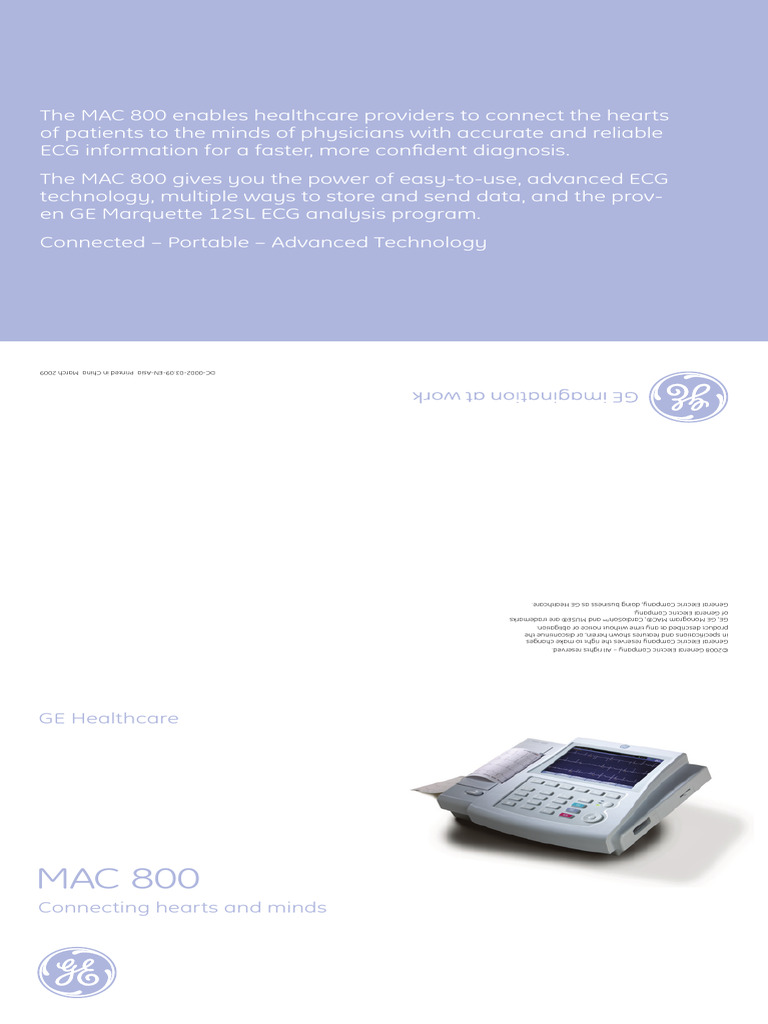 MAC 800 Specification | PDF | Electrocardiography | Printer (Computing)