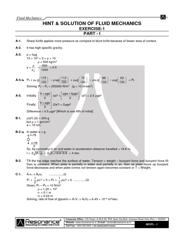 Hint Solution Fluid Mechanics English | PDF | Buoyancy | Force