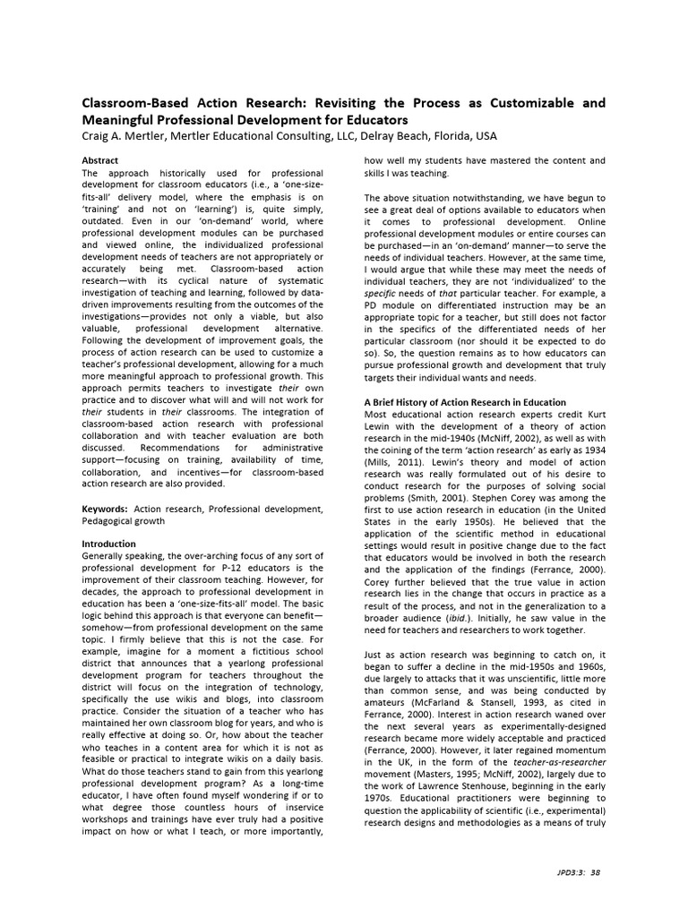 Classroom-Based Action Research Revisiting The Process As Customizable ...