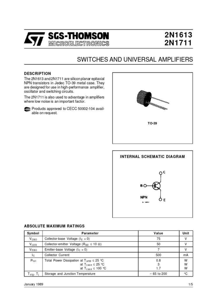 Datasheet 2N1613 Transistor Audio | PDF | Bipolar Junction Transistor ...