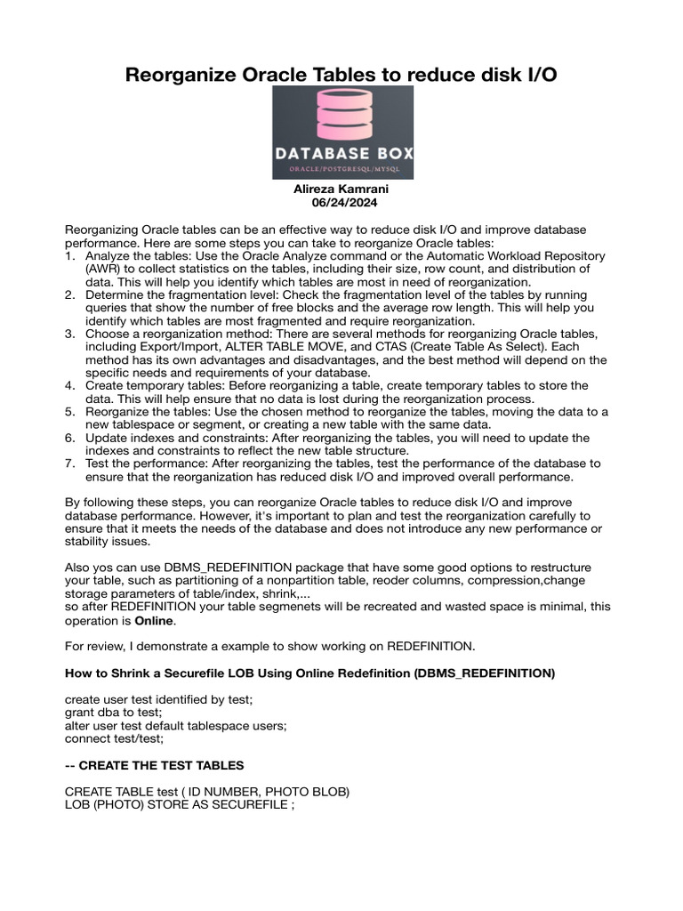 Reorganize Oracle Tables To Reduce Disk IO | PDF | Database Index ...