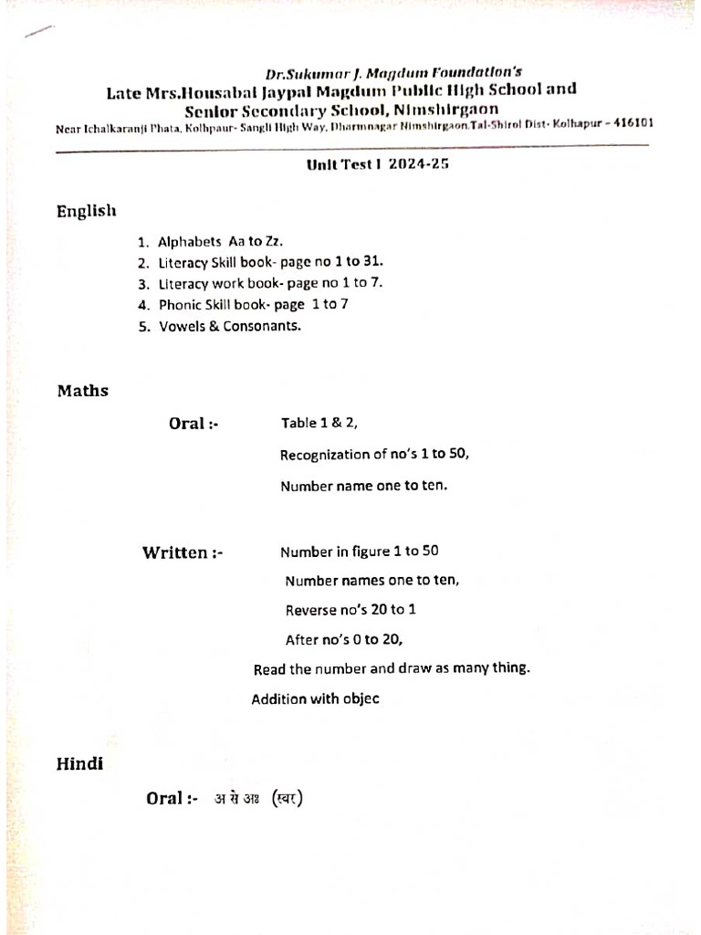 Sr.KG Syllabus | PDF