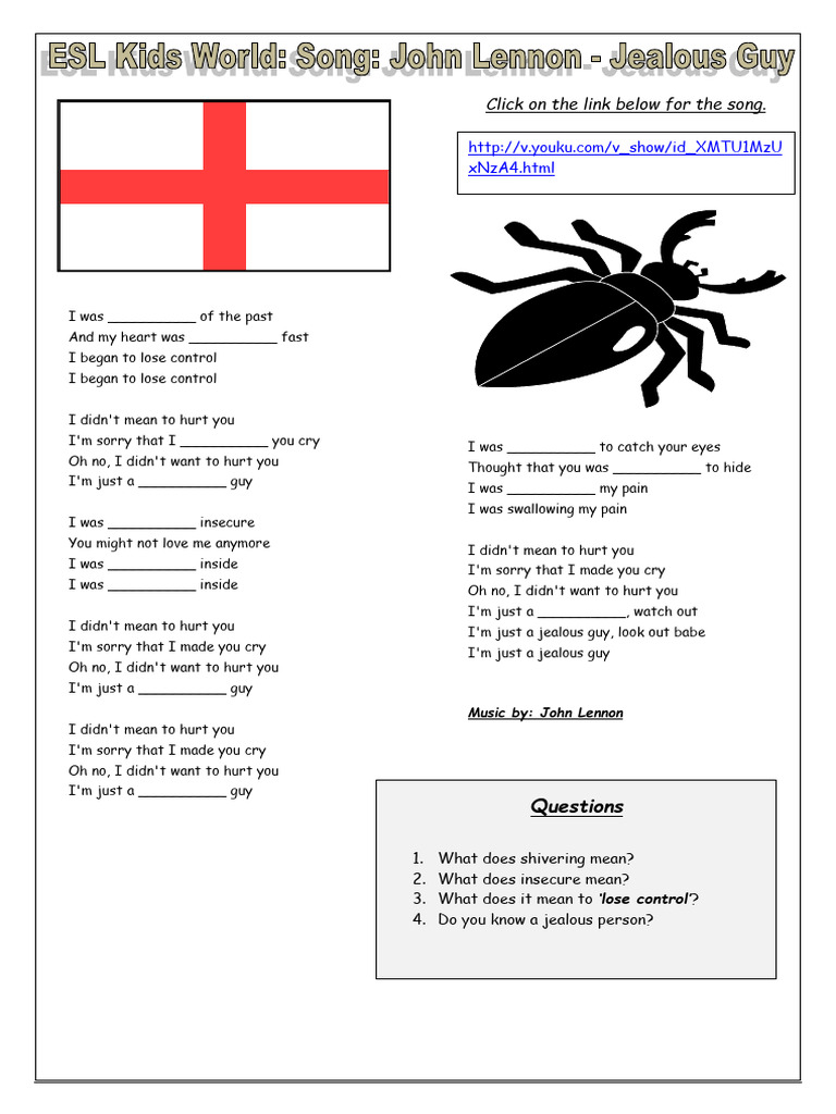 John Lennon Jealous Guy Song Worksheet | PDF