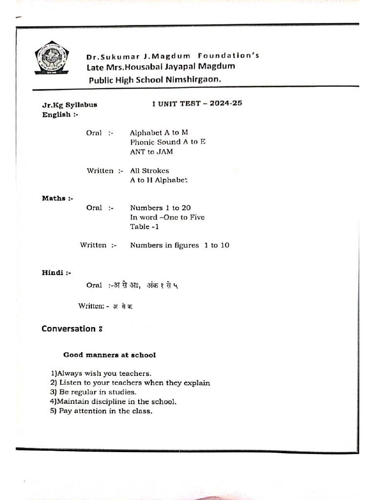 JR - KG Syllabus | PDF