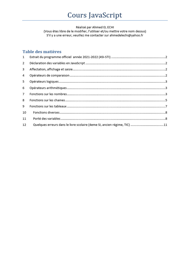 4SI-STI-Javascript-Cours-v02.docx Version 1 | PDF | JavaScript | Métadonnées