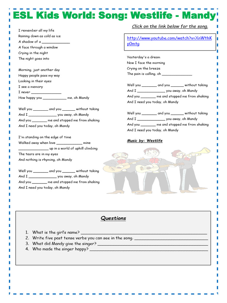 Mandy Past Simple Song Worksheet | PDF