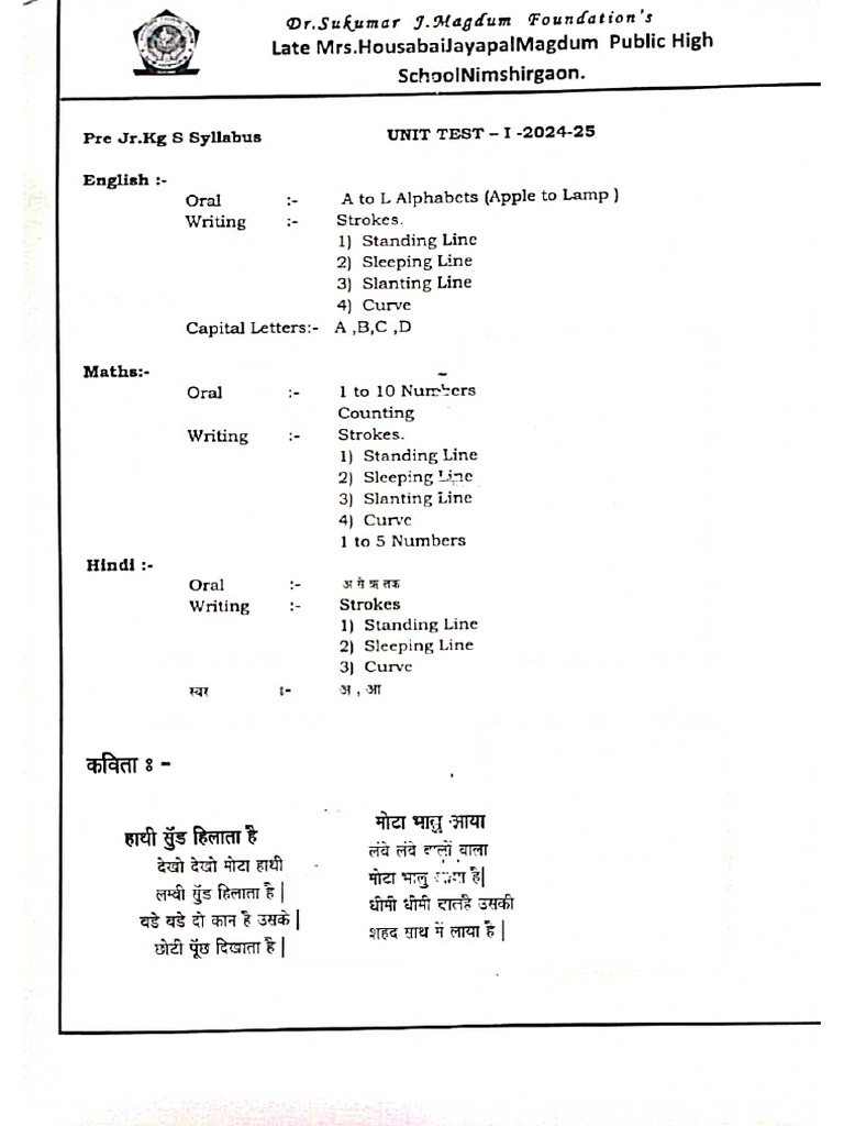 Pre Jr.KG Syllabus | PDF