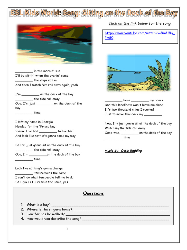 Ottis Redding Sitting On The Dock of The Bay Song Worksheet | PDF ...