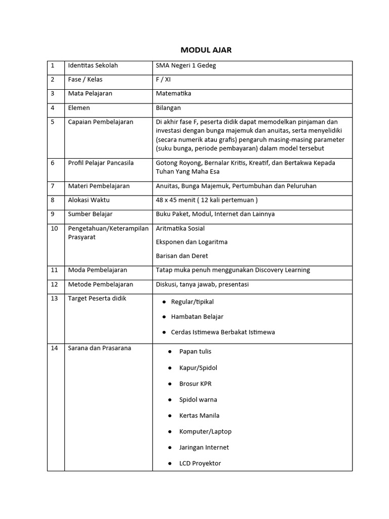 MODUL AJAR - Bunga Majemuk | PDF | Karier & Perkembangan