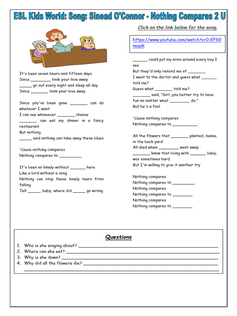 Sinead Oconnor Nothing Compares Song Worksheet | PDF
