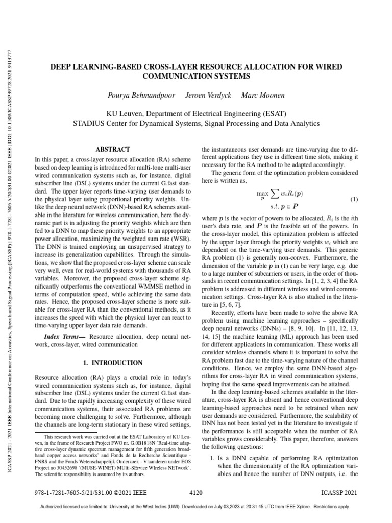 Deep Learning-Based Cross-Layer Resource Allocation For Wired Communication Systems | PDF | Deep ...
