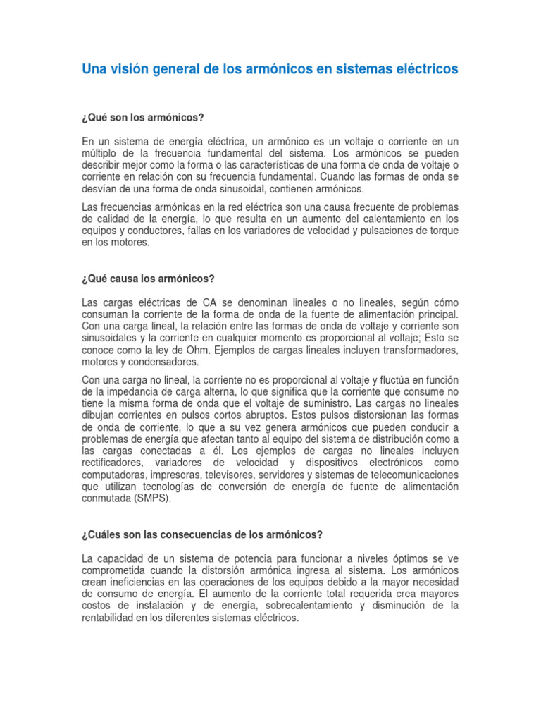Tipos y control de armónicos eléctricos | PDF | Corriente eléctrica ...