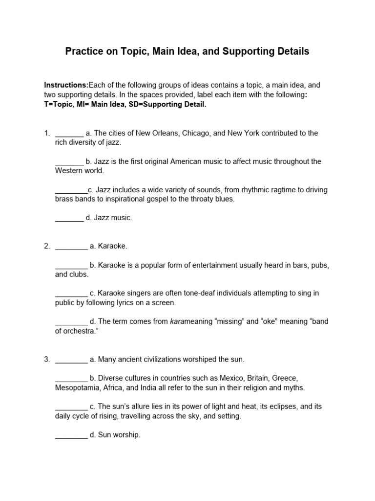 Practice On Topic, Main Idea, and Supporting Details IIS 2022 | PDF ...