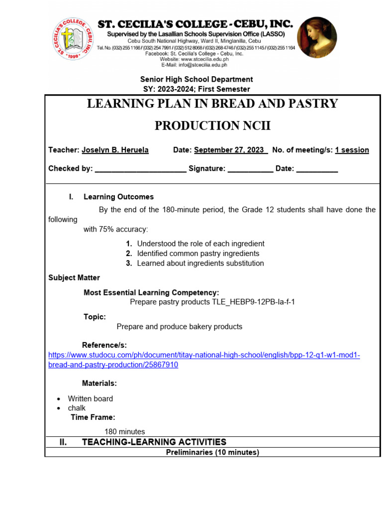 LP 3 For BPP Common Pastry Ingredients | PDF | Learning | Teachers