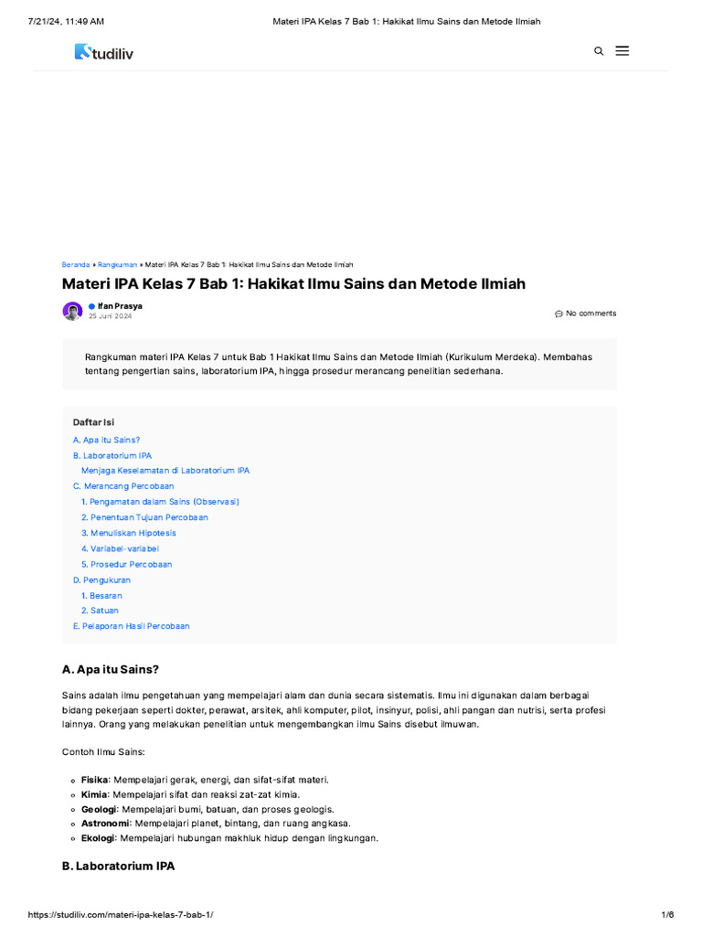 Materi IPA Kelas 7 Bab 1 - Hakikat Ilmu Sains Dan Metode Ilmiah | PDF | Kesehatan Holistik ...