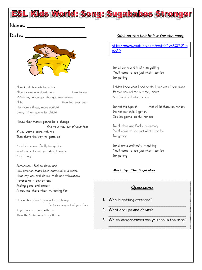 Stronger Sugababes Song Worksheet | PDF | Emotions | Psychology