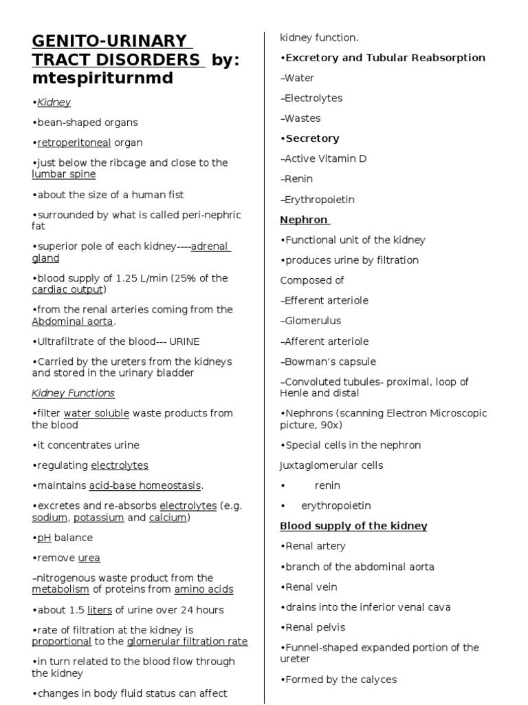 Genito-Urinary Tract Disorders By: Mtespiriturnmd: Nephron | PDF ...