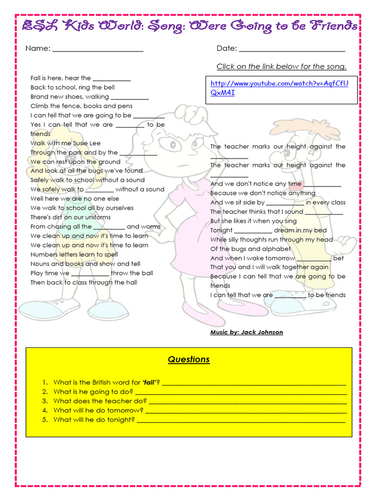 Were Going To Be Friends Song Worksheet | PDF | Language Arts & Discipline
