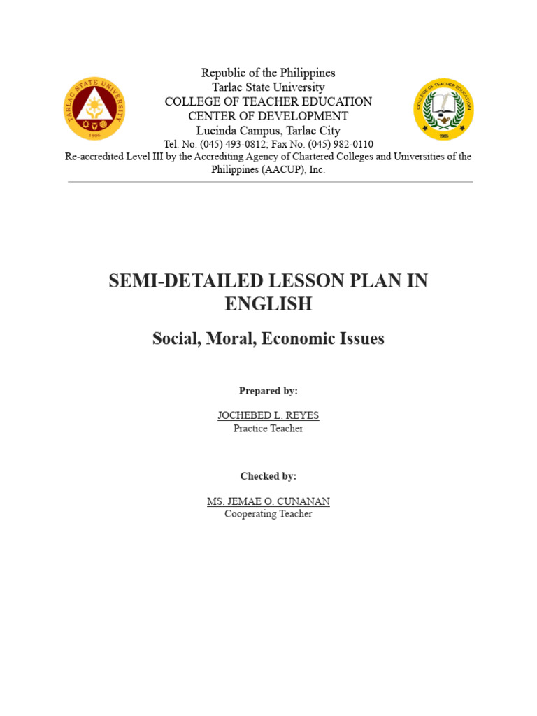 Social, Moral, and Economic Issues Lesson | PDF | Teachers | Lesson Plan