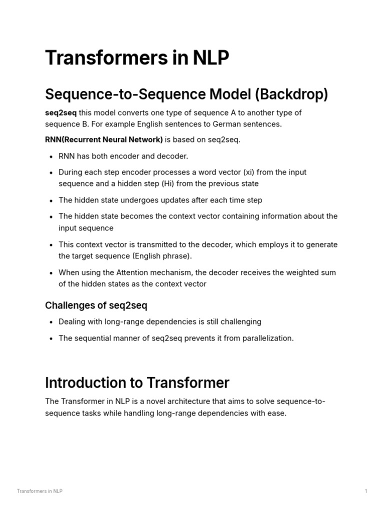 Transformers in NLP 1 | PDF | Cognitive Science | Algorithms
