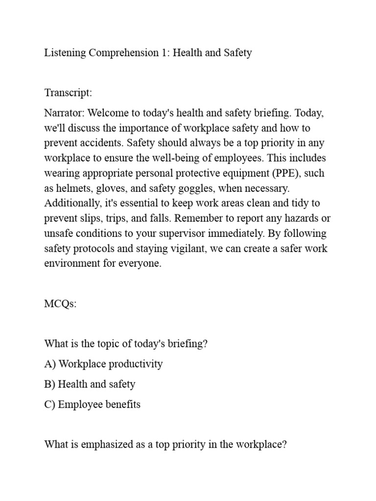 Listening Comprehension 1,2,3 | PDF | Personal Protective Equipment ...
