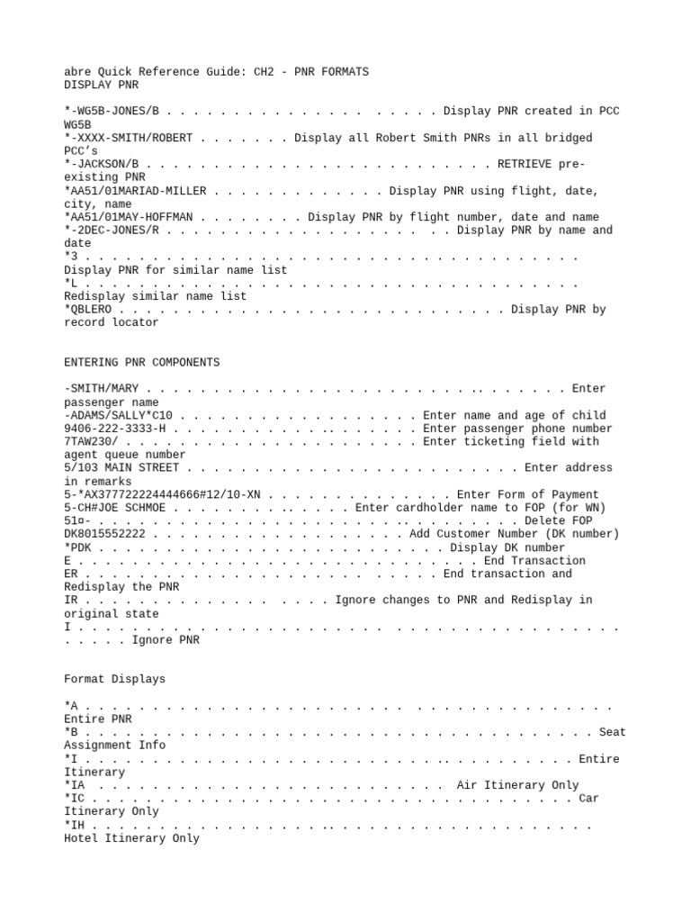 Sabre Quick Reference Guide CH2 - PN | PDF | Transport | Airlines