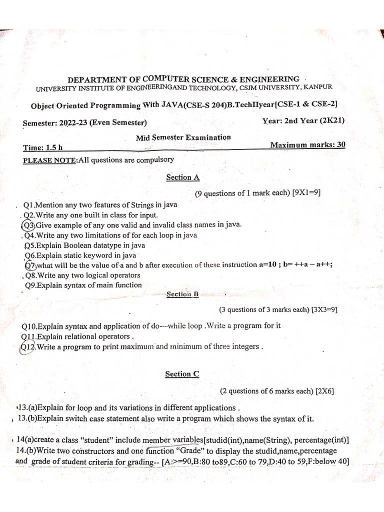 2nd Year Papers (Even Semester) | PDF | Computer Program | Programming