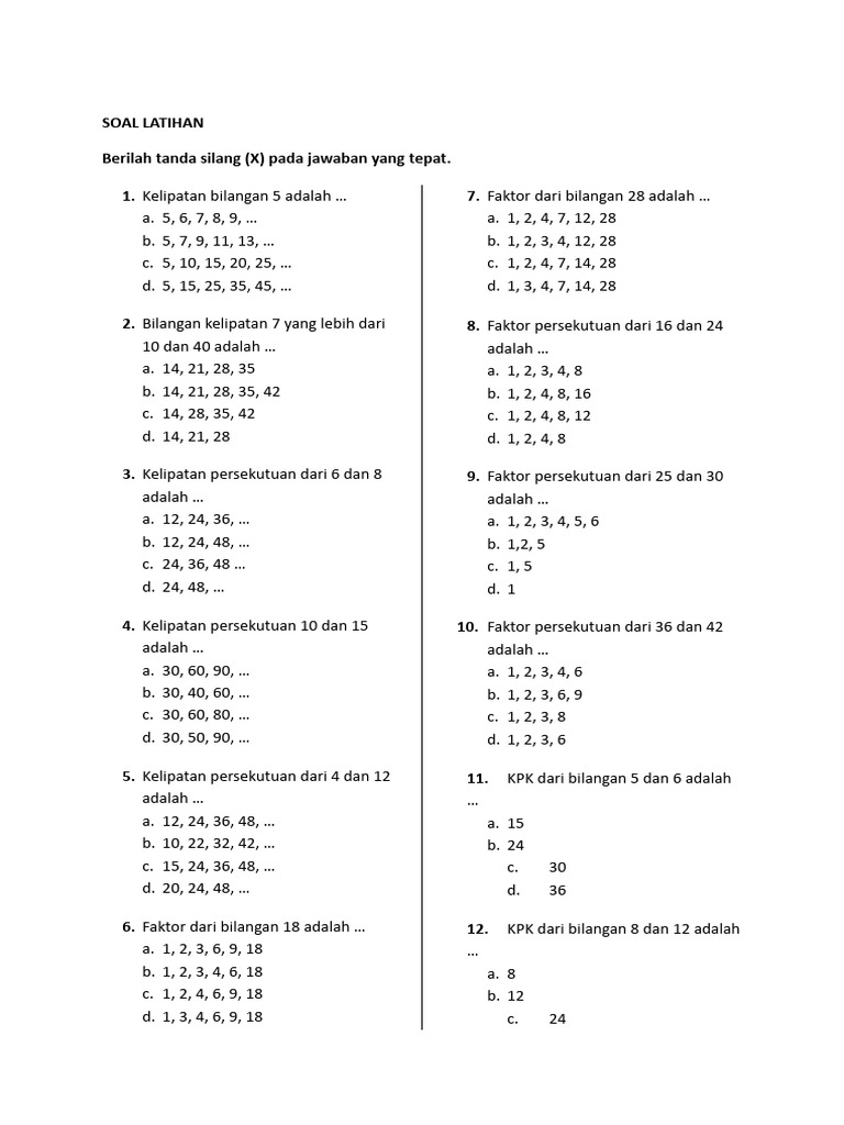 Soal Latihan KPK Dan FPB | PDF