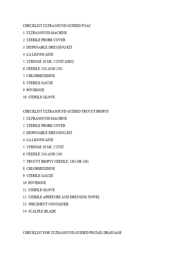 Ultrasound & CT Procedure Checklists | PDF | Home & Garden | Technology ...