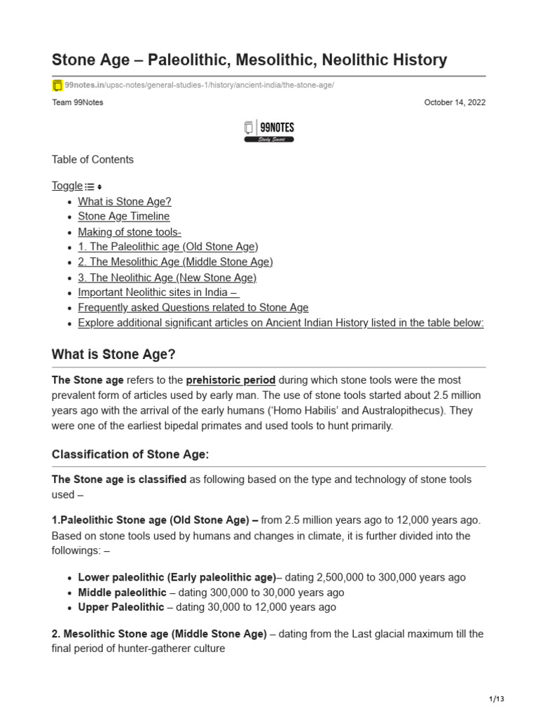 2.stone Age Paleolithic Mesolithic Neolithic History | PDF | Stone Age | Paleolithic