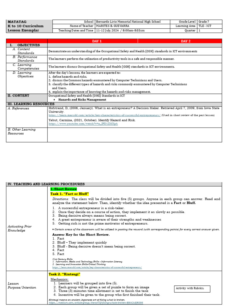 G7 - Q1 - TLE - ICT - Lesson Exemplar - Week 4 | PDF | High Voltage ...