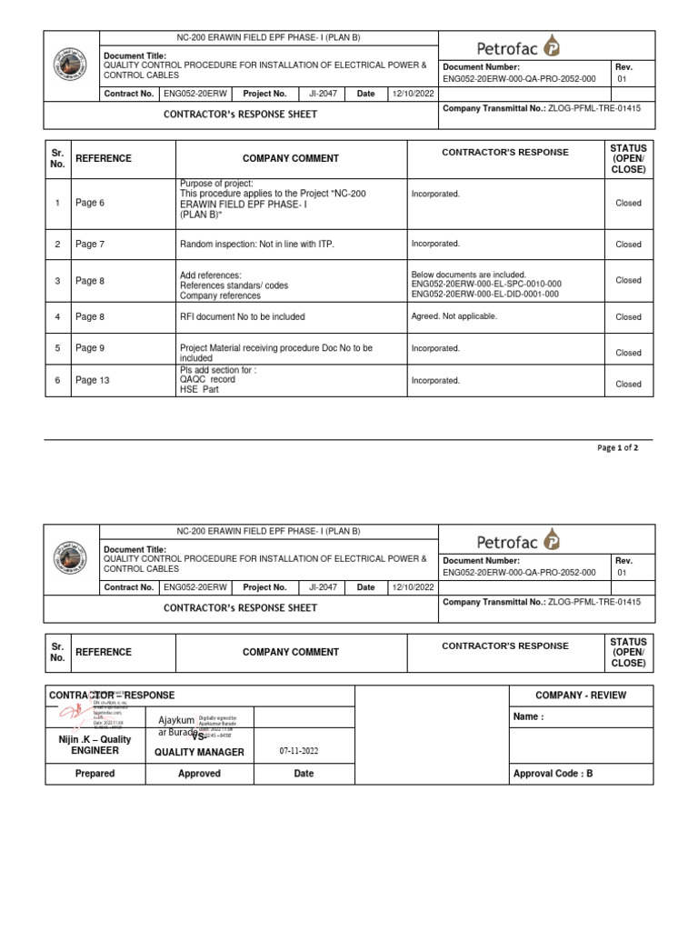 Installation Of Electrical Power And Control Cables Pdf Insulator Electricity Electrician