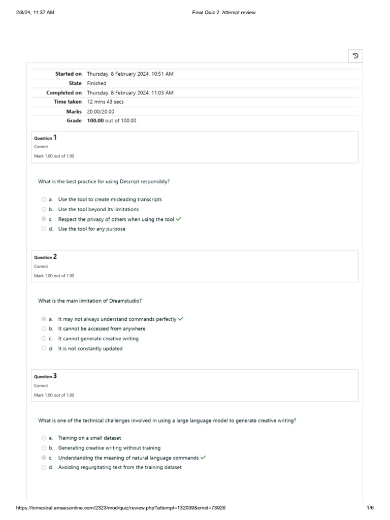 Final Quiz 2 - Attempt Review | PDF | Artificial Intelligence | Intelligence (AI) & Semantics