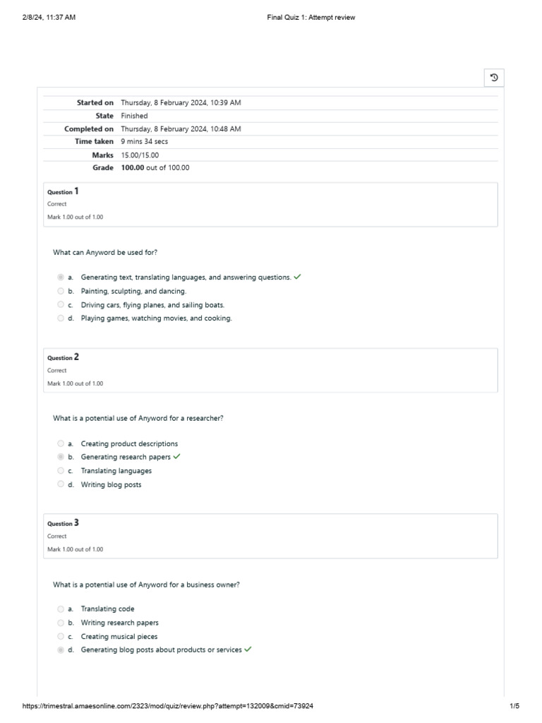Final Quiz 1 - Attempt Review | PDF | Translations | Writing