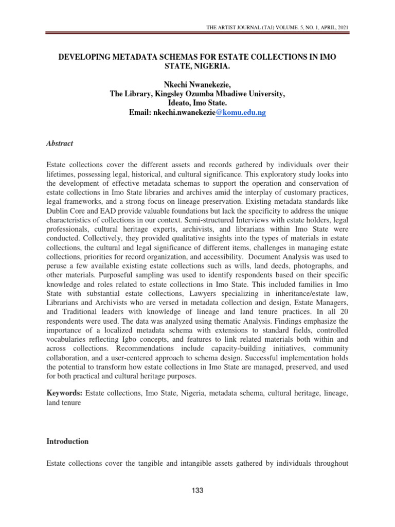 Developing Metadata Schemas For Estate Collections in Imo State, Nigeria | PDF | Metadata ...