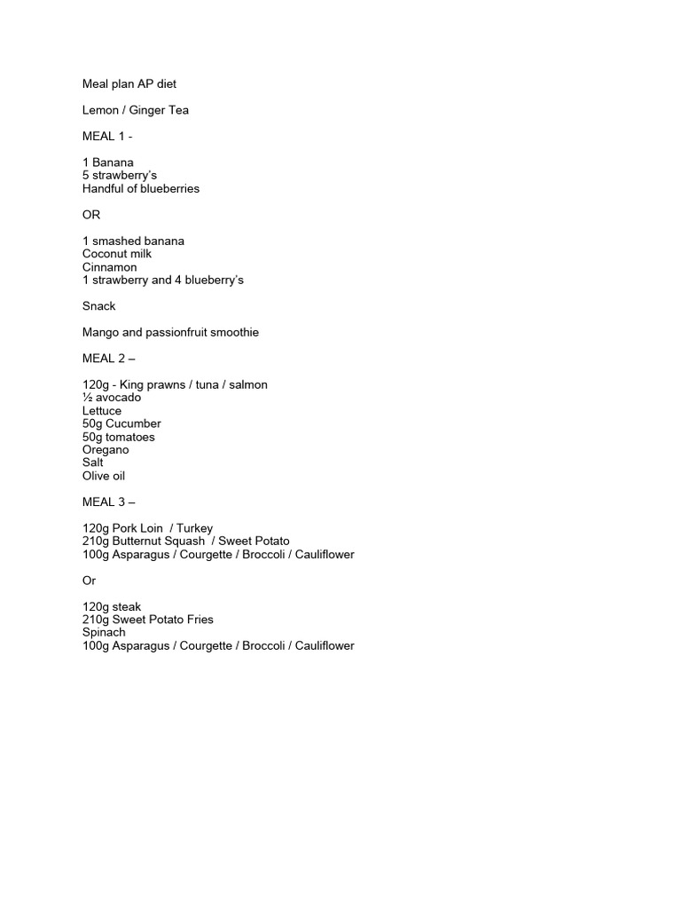 Meal Plan AP Diet | PDF | Cooking, Food & Wine