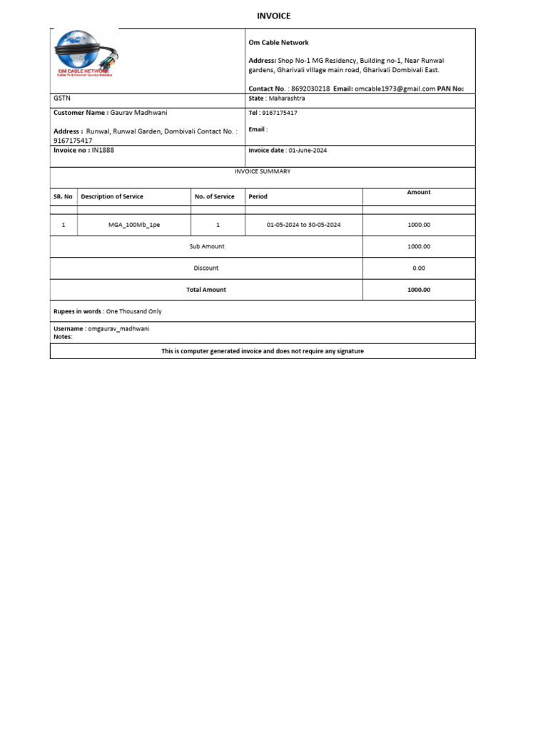Internet Invoice June 24 | PDF