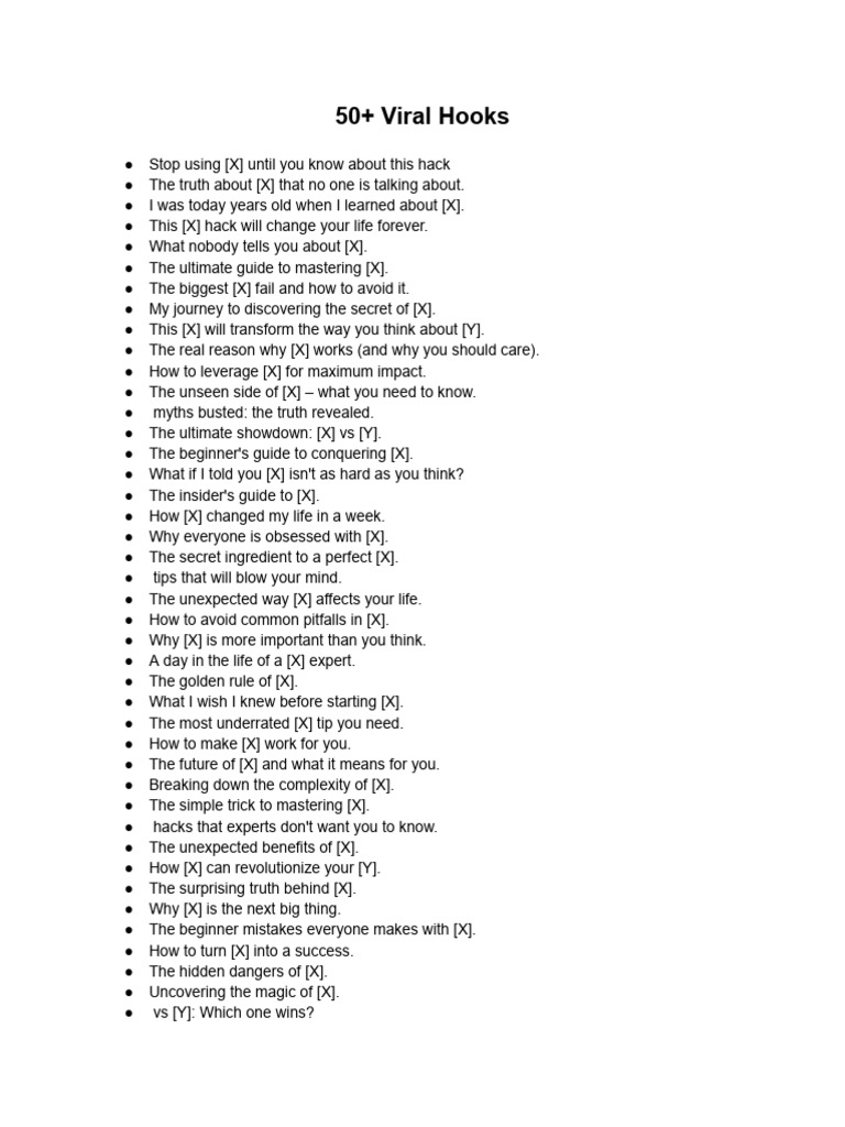 50+ Free Viral Hooks for Social Media | PDF | Self-Improvement