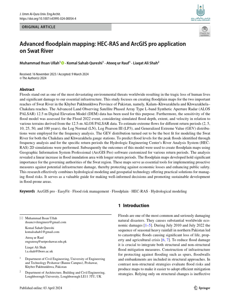 Advanced Floodplain Mapping: Hec Ras and Arcgis Pro Application On Swat ...