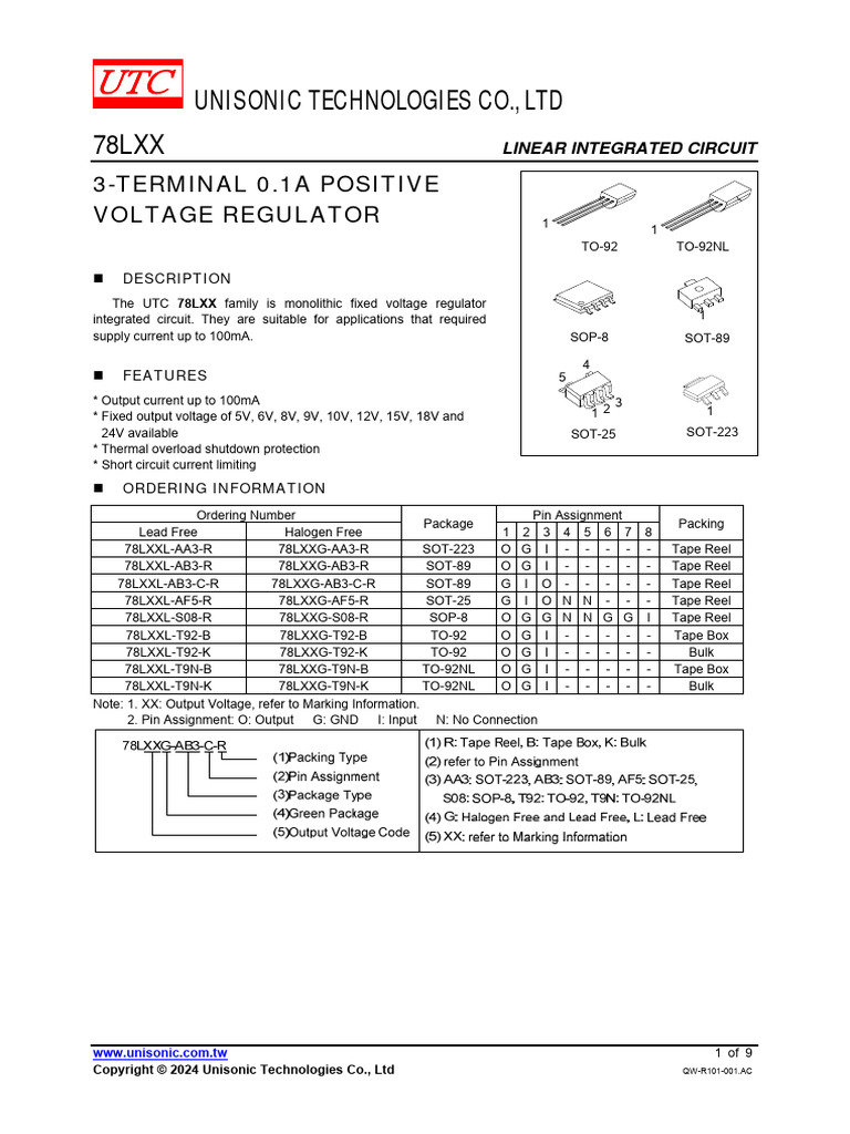 78L05-Unisonic Technologies | PDF | Physical Quantities | Electromagnetism