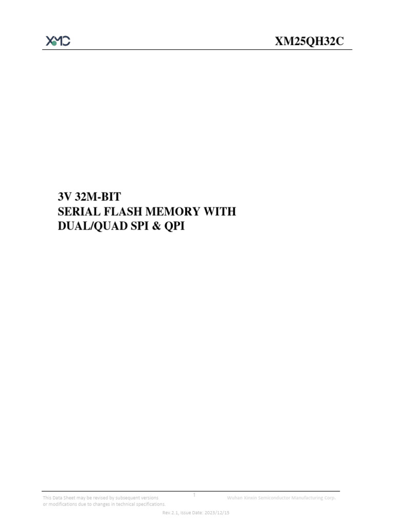 XM25QH32C Ver2.1 | PDF | Flash Memory | Input/Output