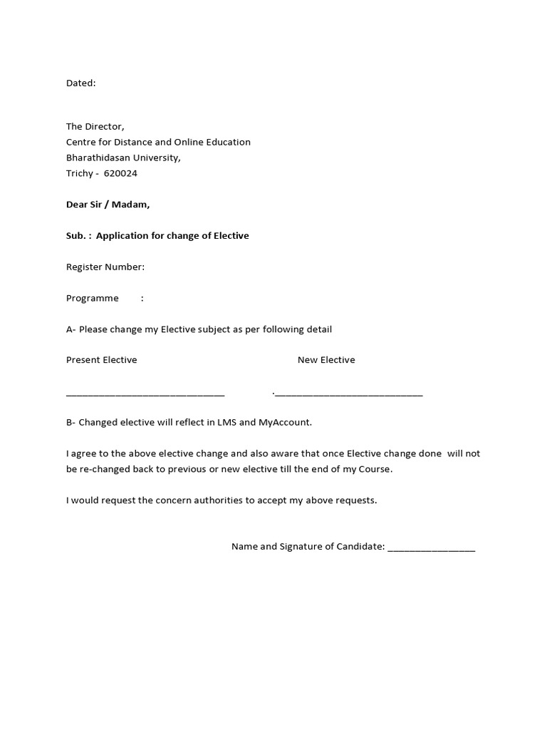 Elective Change Form - BDU | PDF