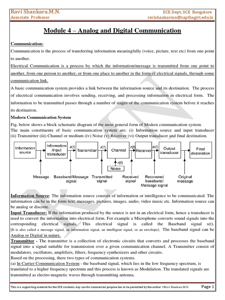 Basic Electronics Module 4 2021-22 Analog Digital Communications | PDF ...