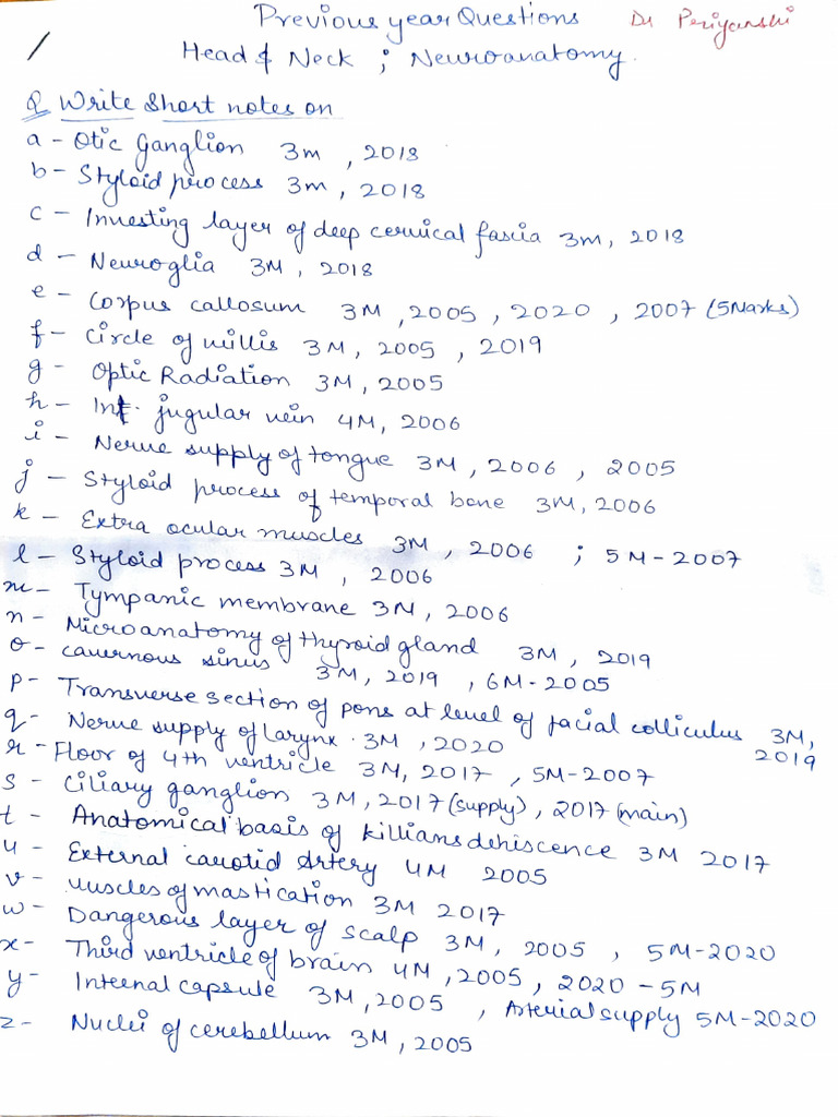 Head and Neck, Neuroanatomy (Past Year Ques) | PDF | Anatomy