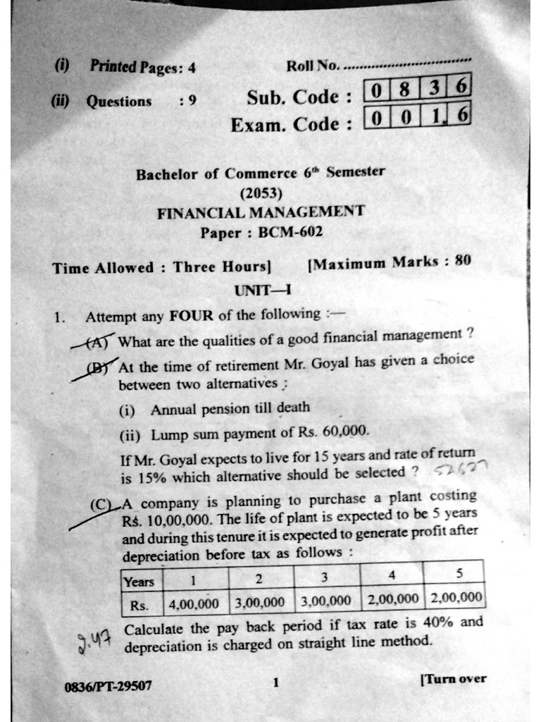 Financial MGT Question Paper | PDF