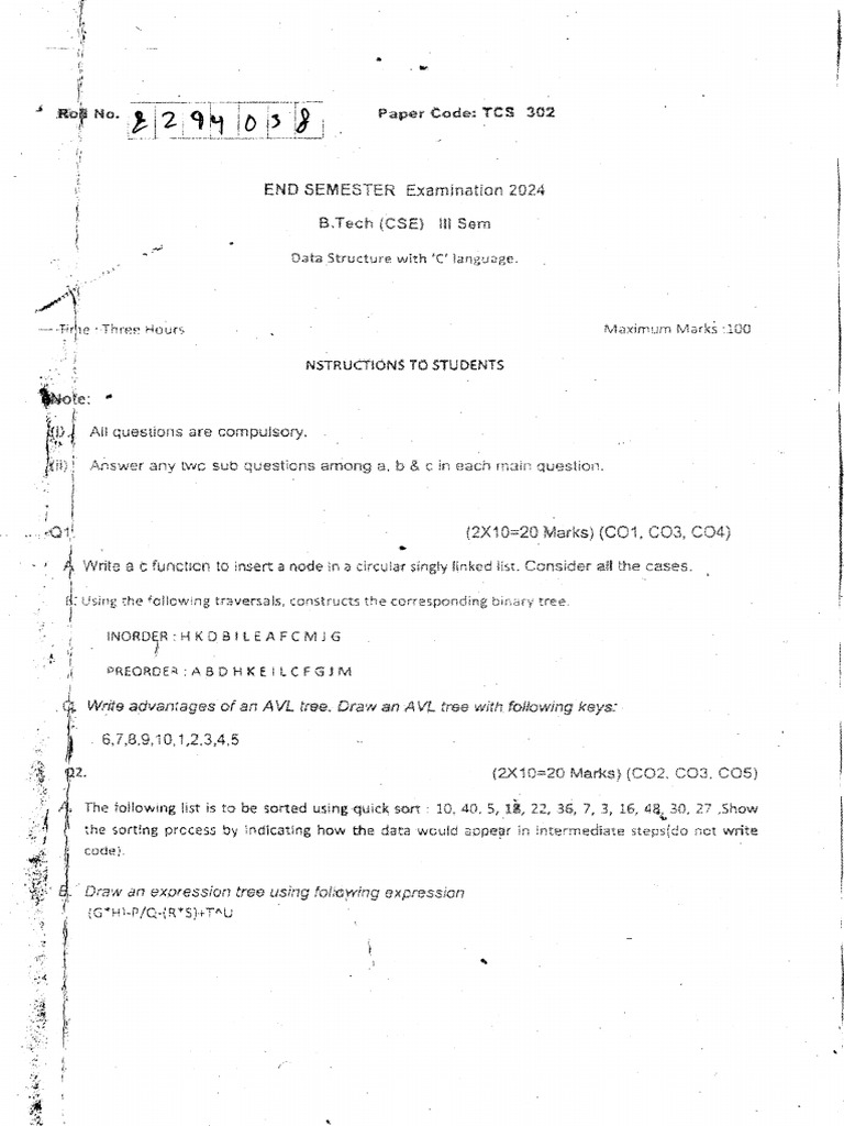 tcs302 Endsem 2024 | PDF
