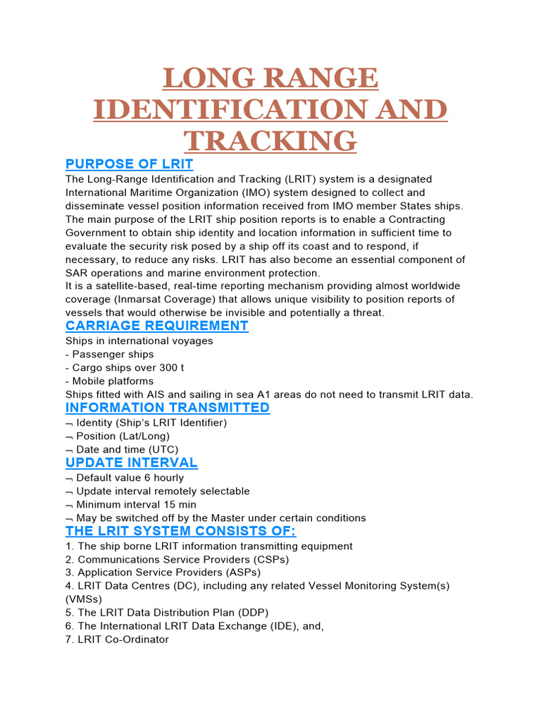 Long Range Identification and Tracking (Lrit) | PDF | Water Transport ...